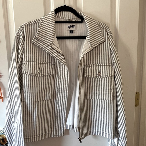Jackets & Coats | Grey Striped Denim Jacket | Poshmark